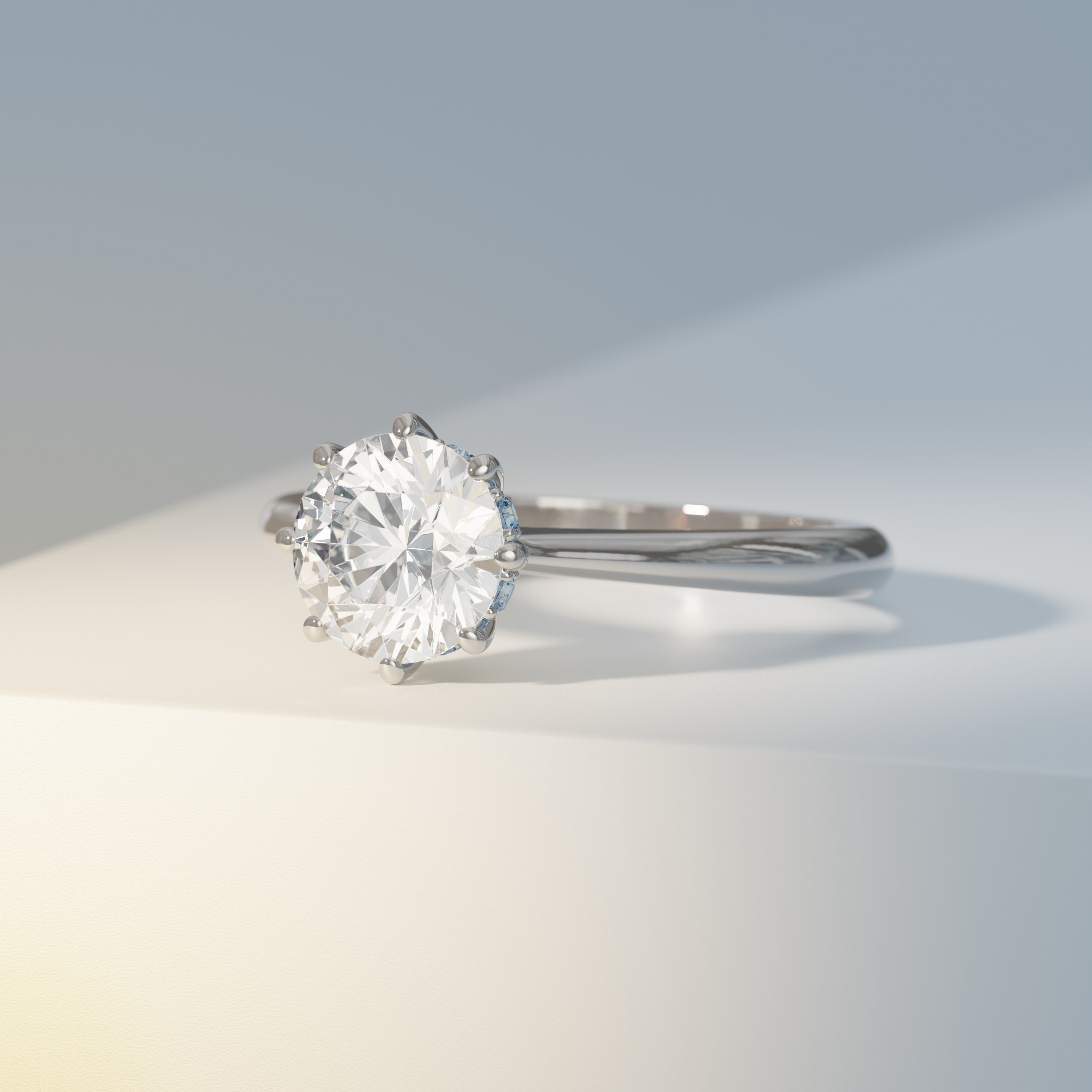 Round 8-Claw Solitaire with Hidden Halo Engagement Ring | Four Words