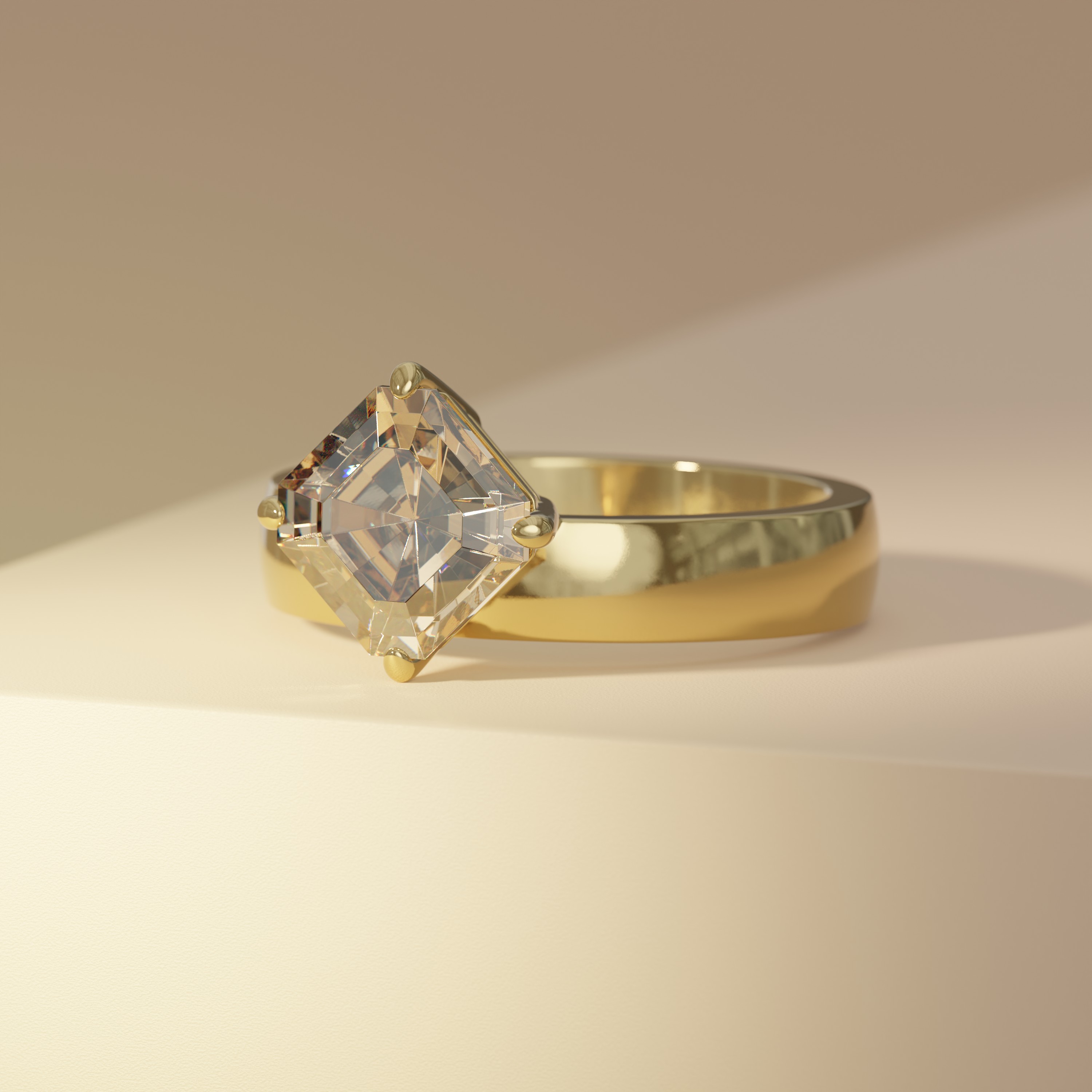 Champagne Asscher Solitaire with Wide Offset Band Engagement Ring ...