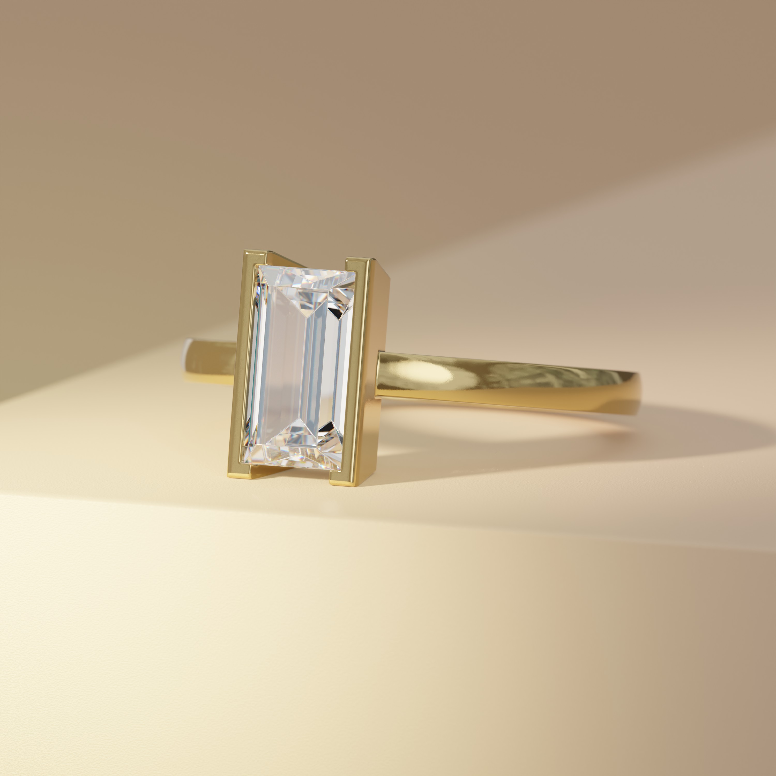 Baguette Solitaire Half Bezel Set Engagement Ring | Four Words