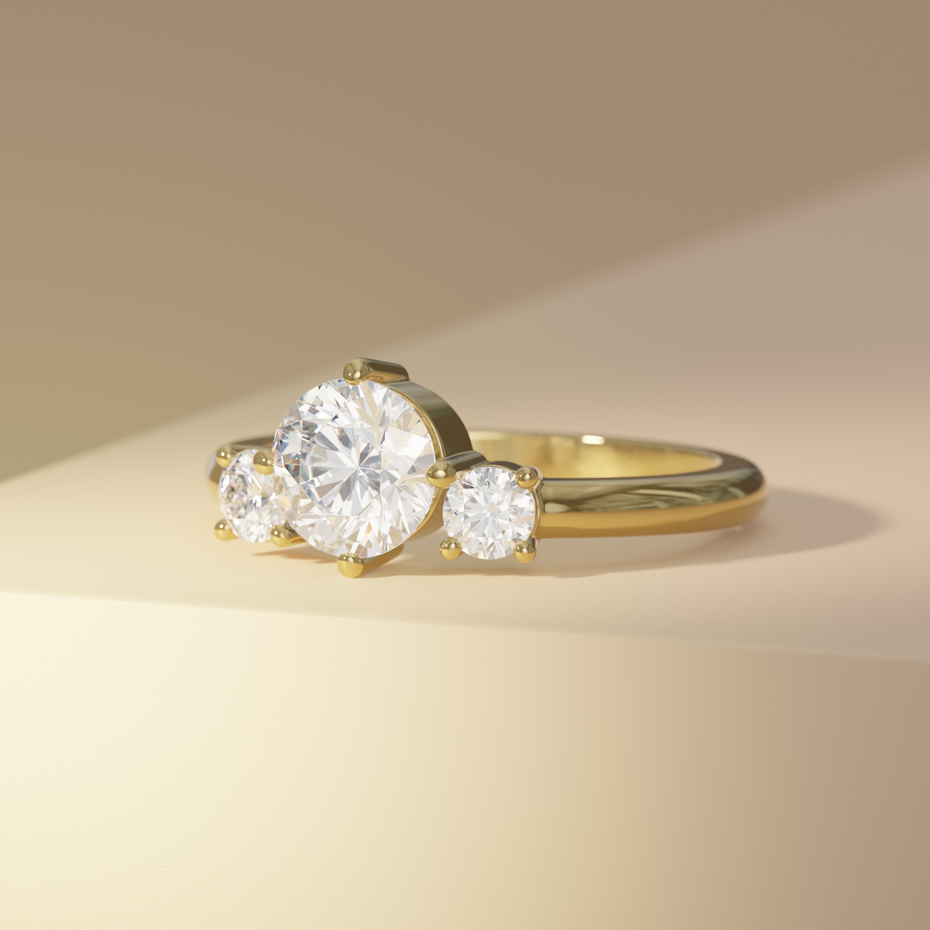 Round 3 Stone Offset Engagement Ring | Four Words