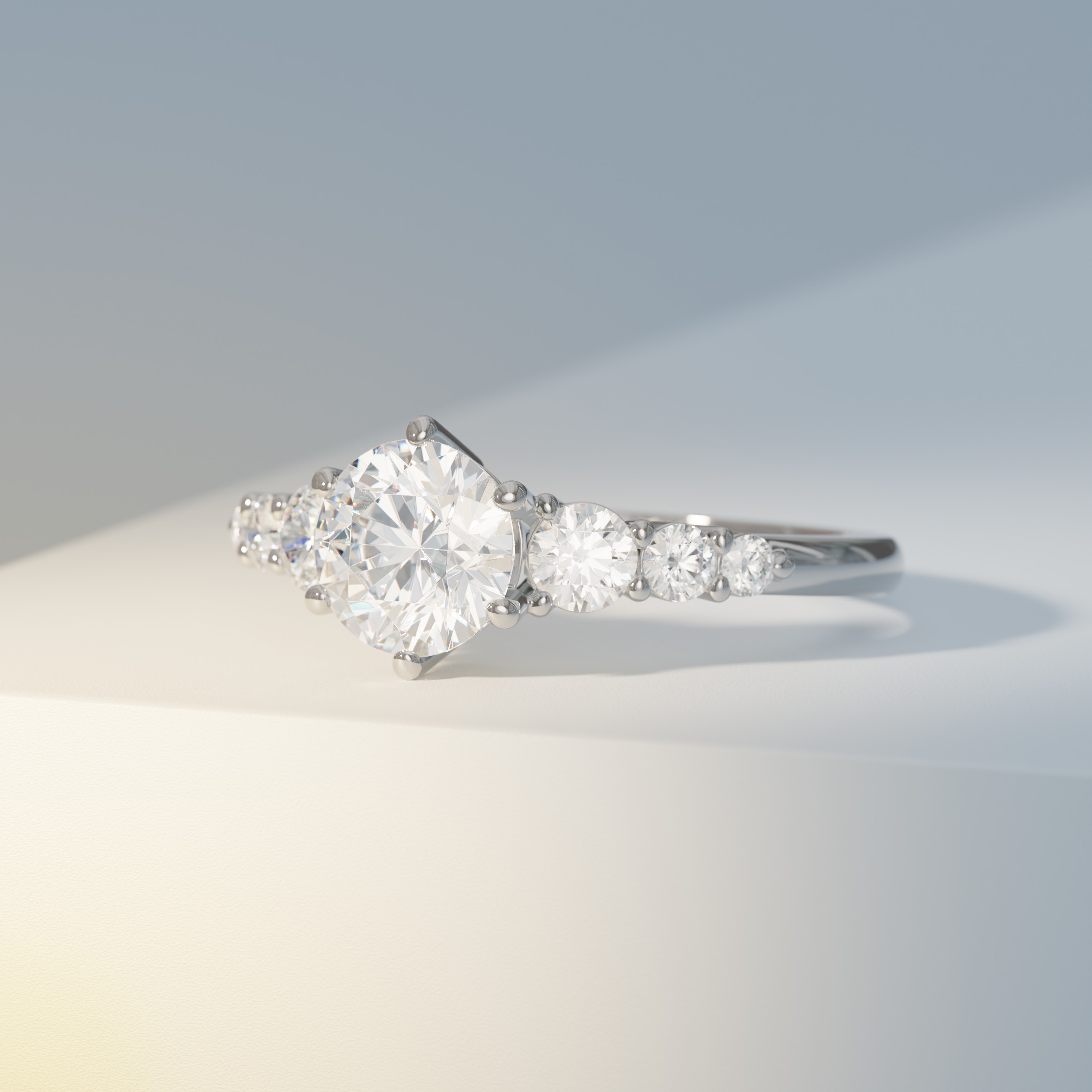 Round Solitaire with 6 Accent Diamonds Engagement Ring | Four Words