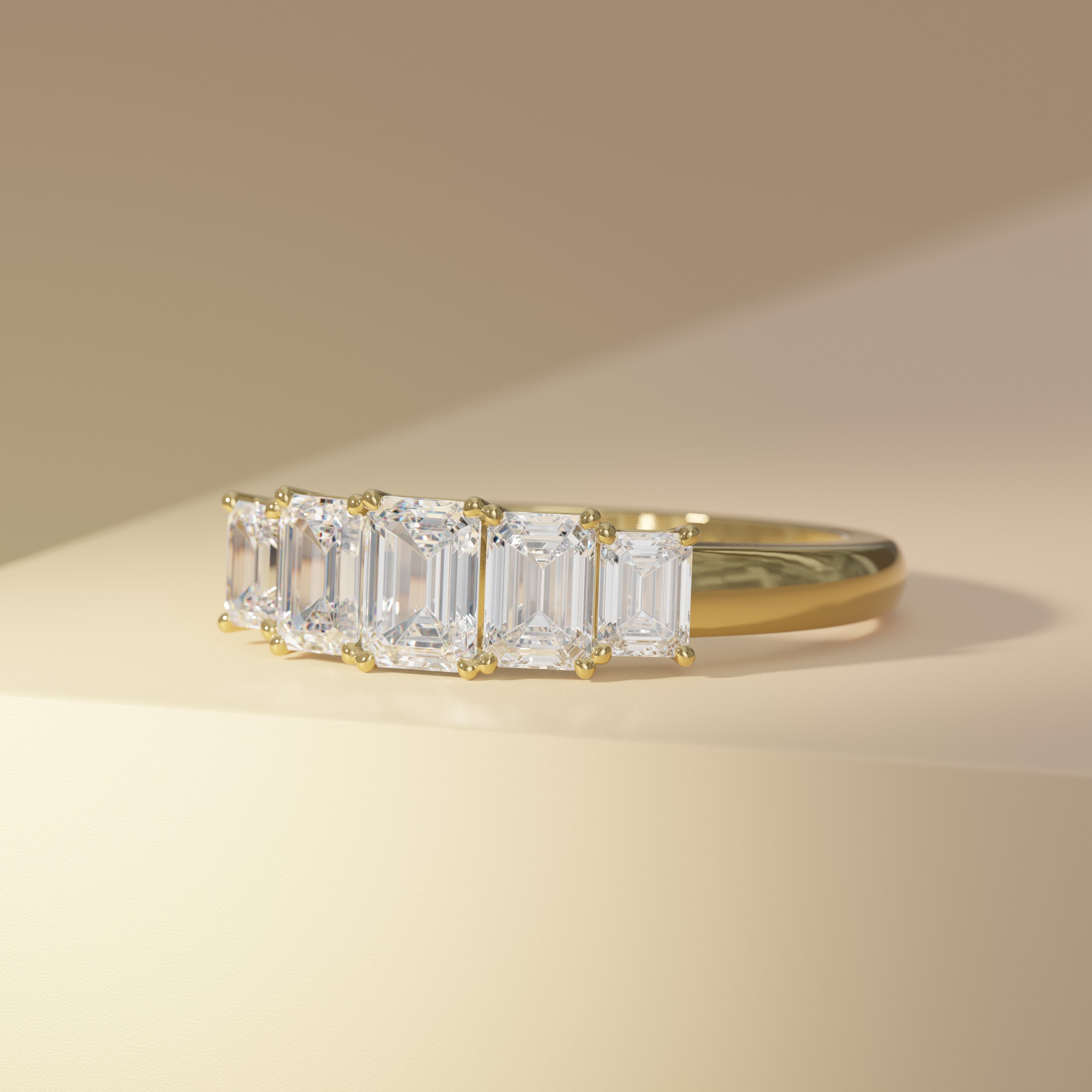 Emerald 5 Stone with Double Bezel Engagement Ring | Four Words