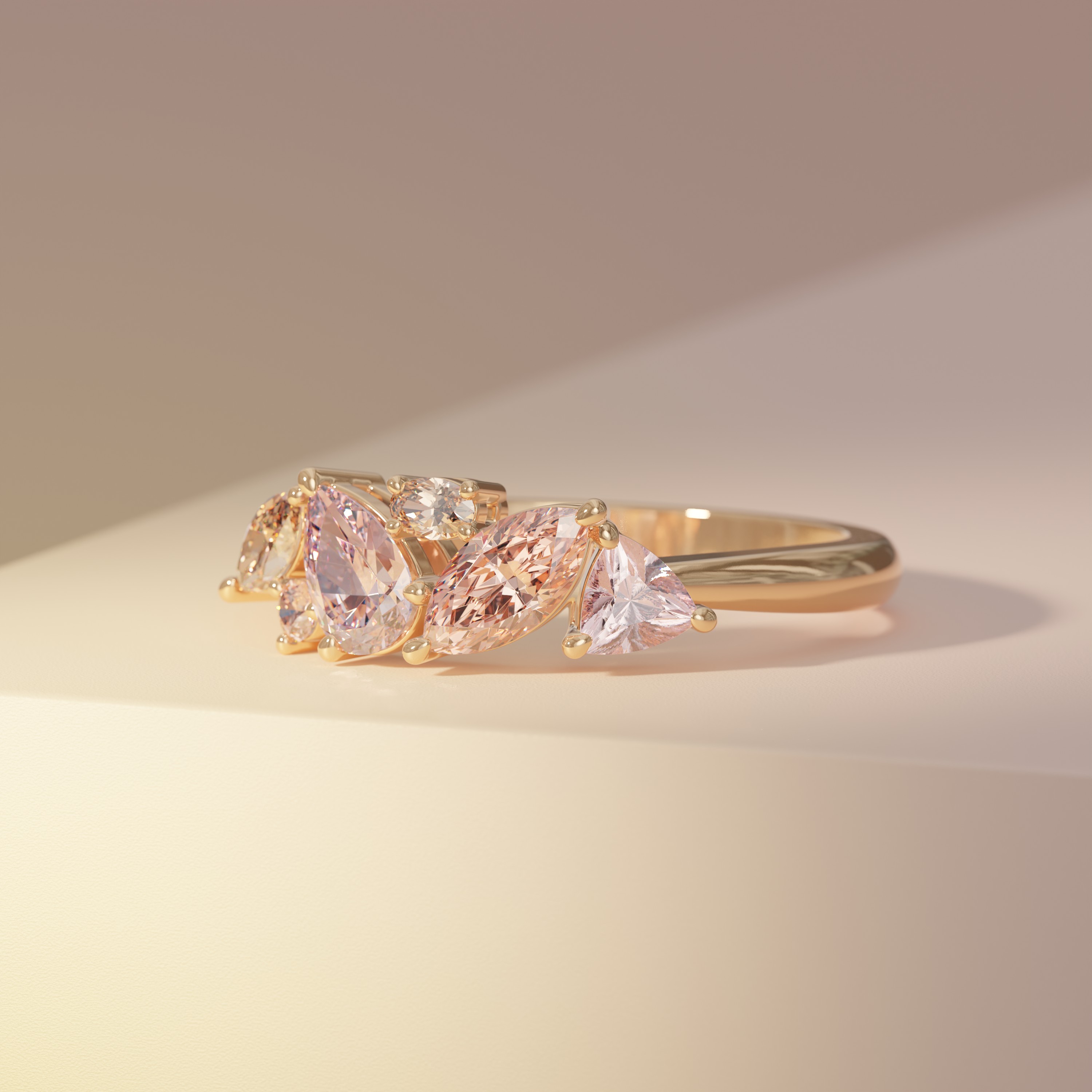 Pink Multi Stone Sapphire & Morganite Cluster Engagement Ring | Four Words