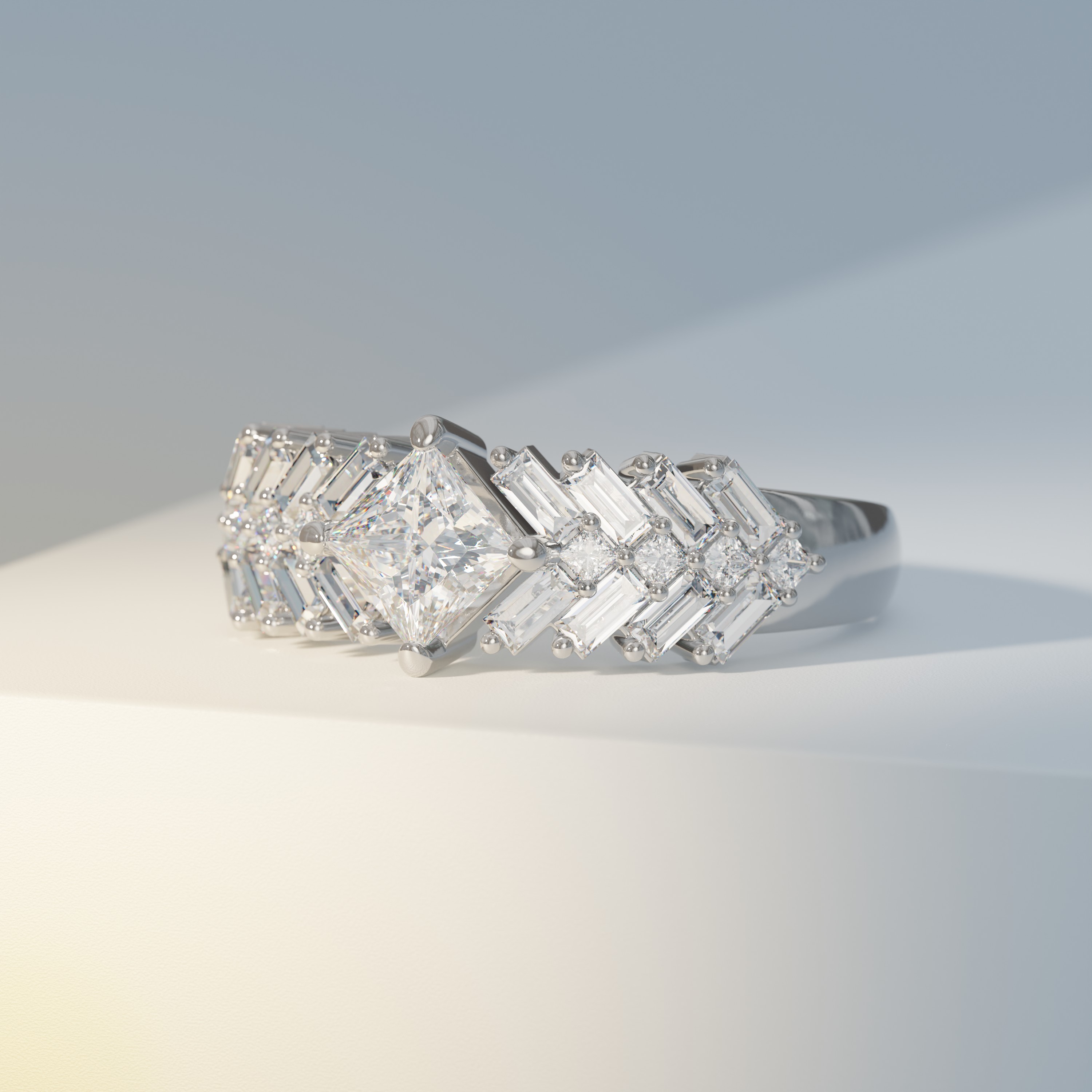 Princess Baguette Pattern Cluster Engagement Ring | Four Words