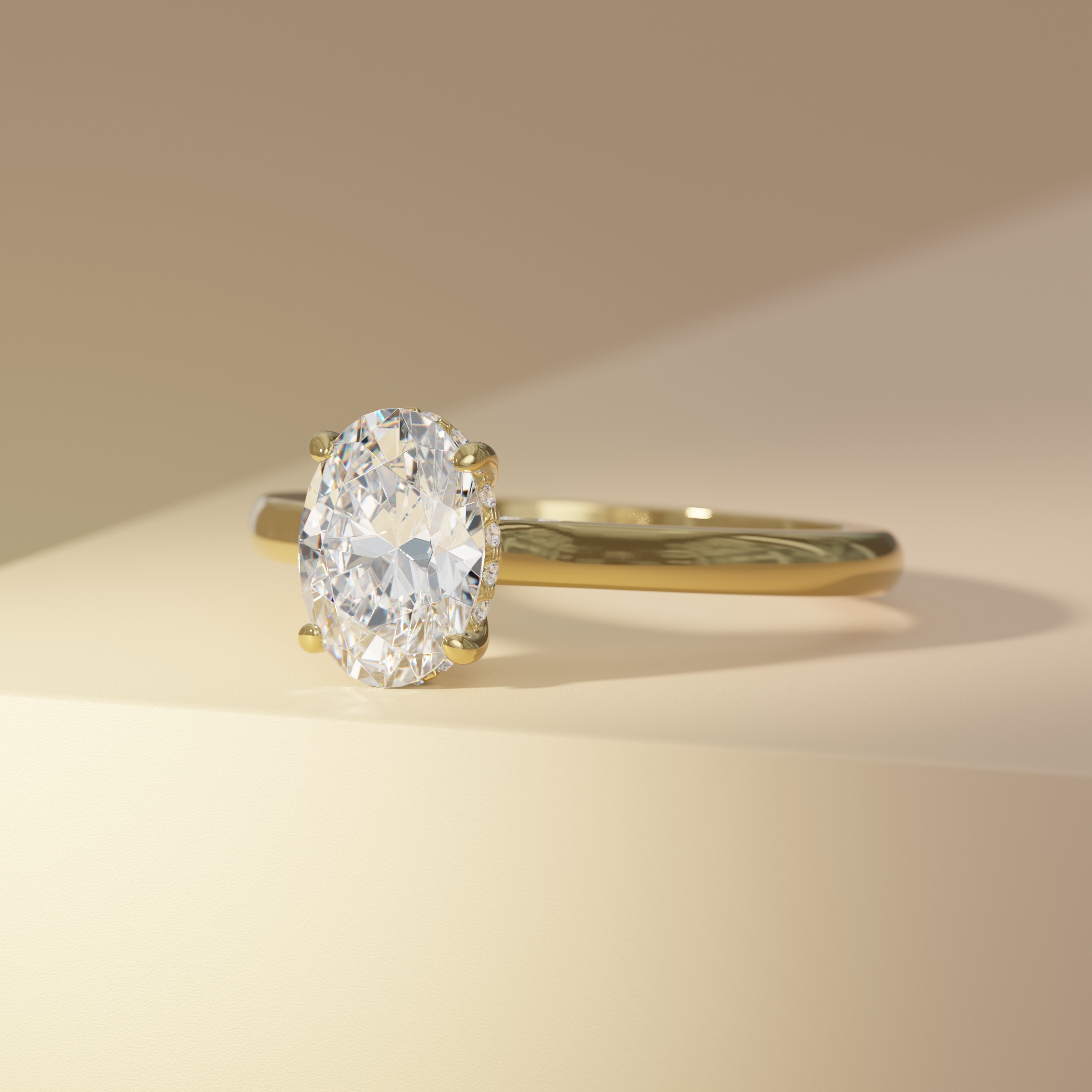 Oval Solitaire with Hidden Halo & Diamond Bridge Engagement Ring | Four ...