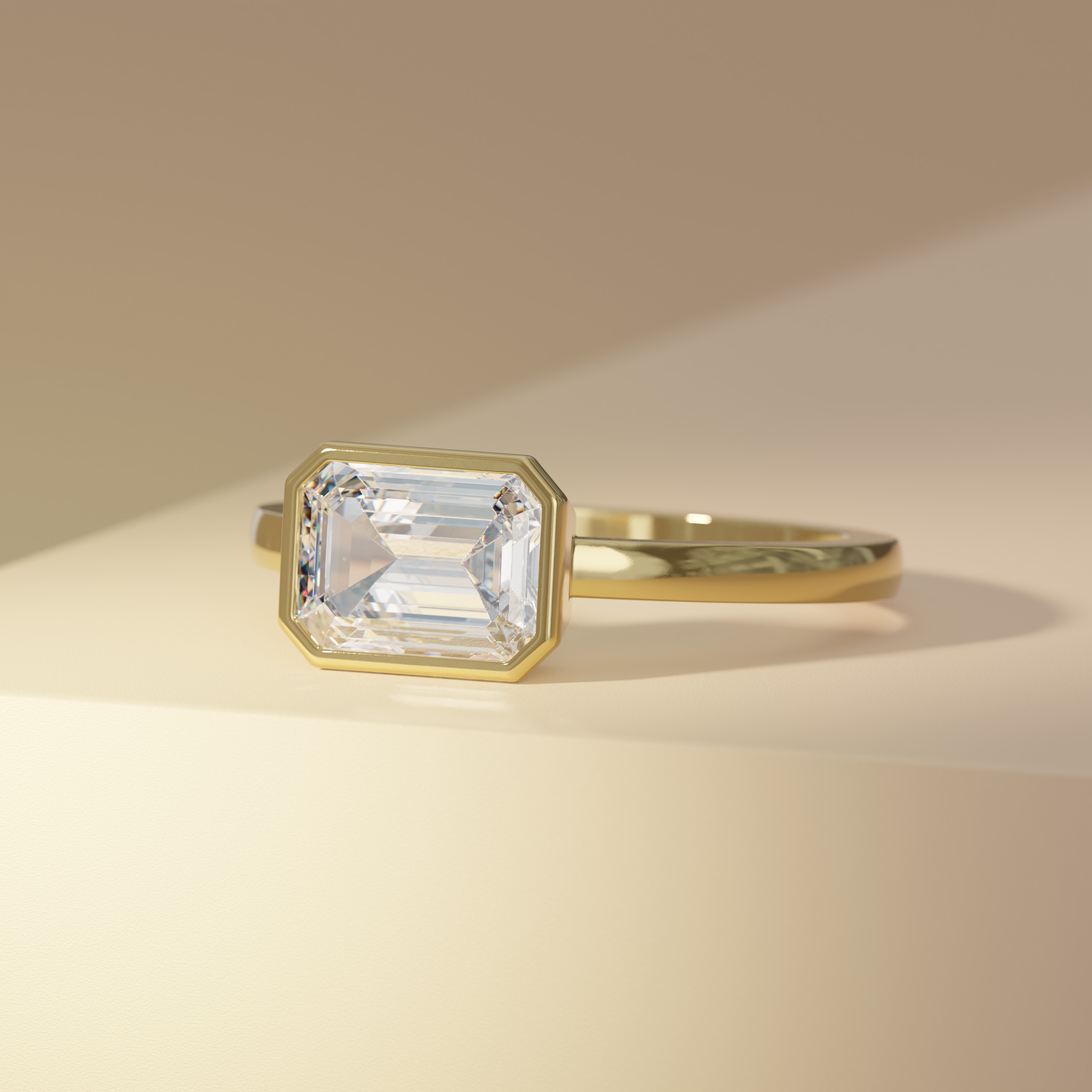 East-West Emerald Solitaire Full Bezel Engagement Ring | Four Words