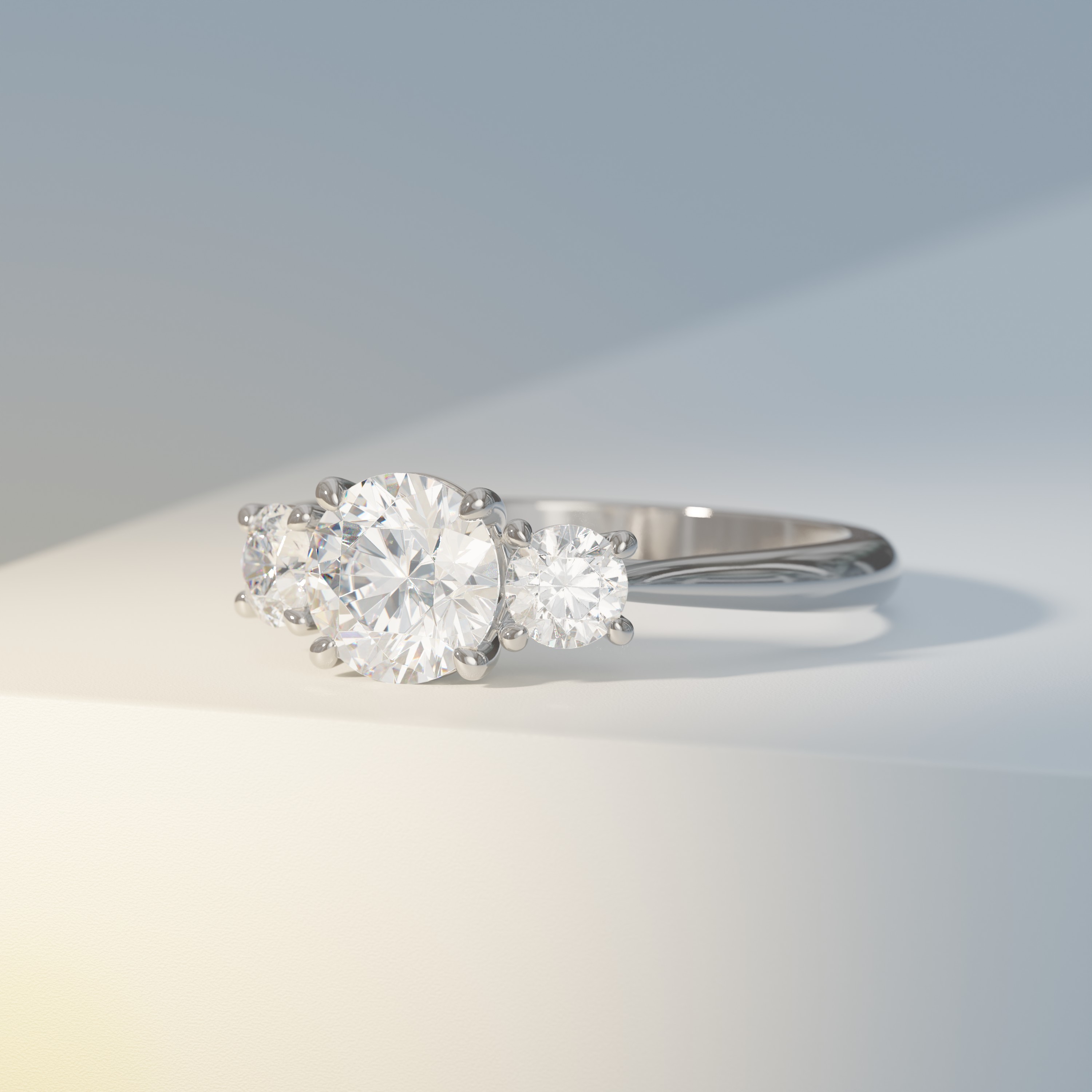 Round 3 Stone Trellis Style Engagement Ring | Four Words
